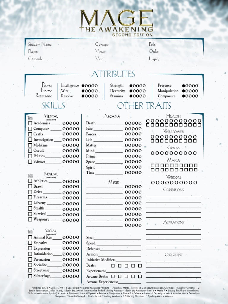 Mage: The Awakening Character Sheet | PDF