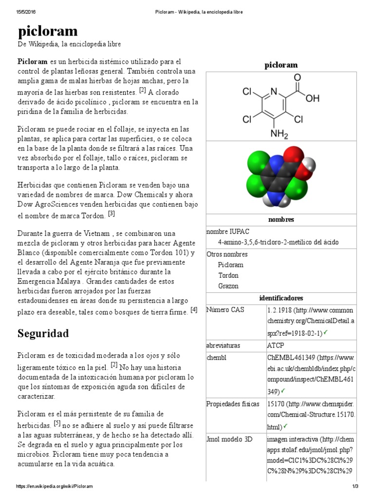 Ficha técnica de Picloram como herbicida | PDF | Pesticida | Agente naranja