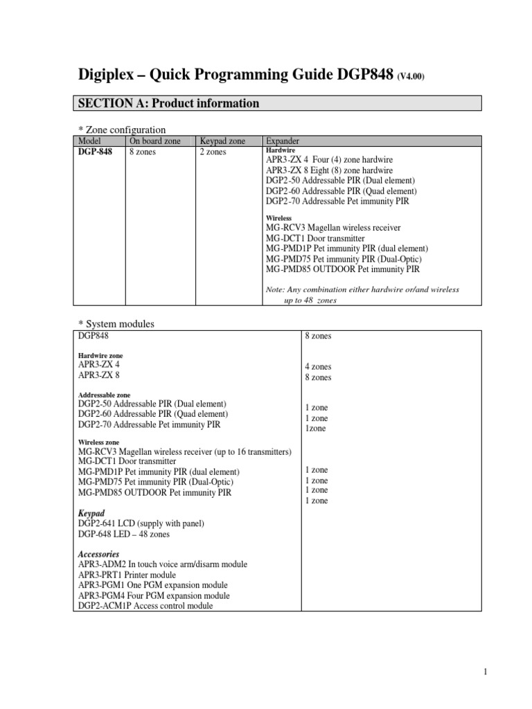 Digiplex 848 Quick Programming Guide v4 1 | PDF | Relay | Telephone