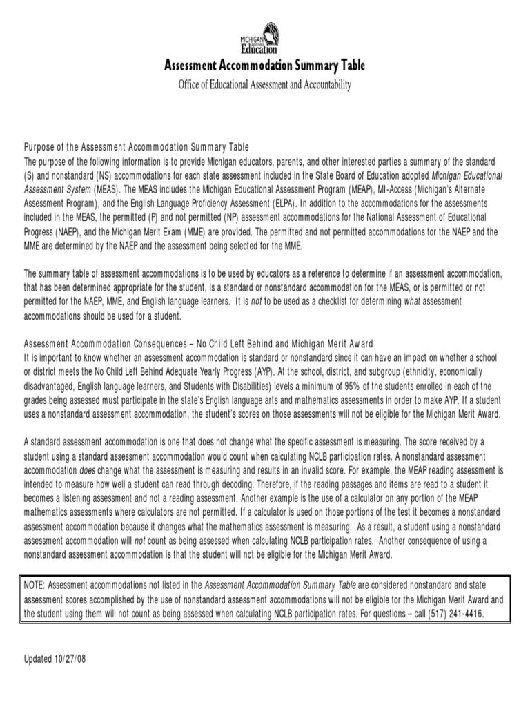 Exhibit B Accommodations Table 127886 7 | PDF | No Child Left Behind ...