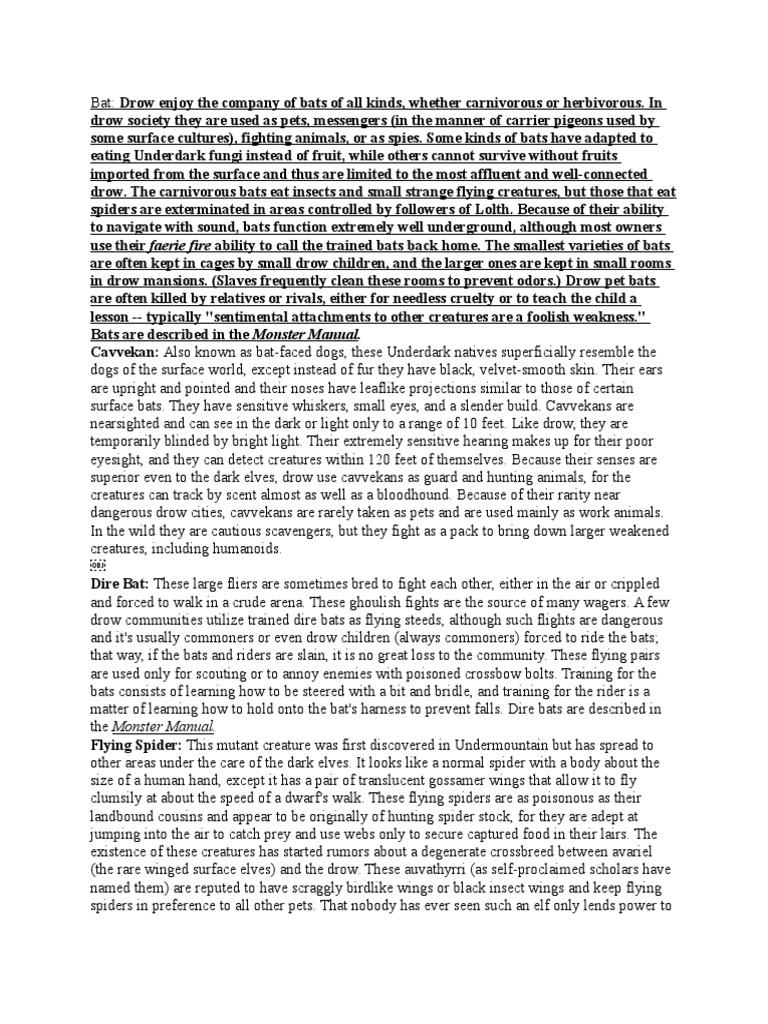 Drow Animals | PDF | Drow (Dungeons & Dragons) | Bat