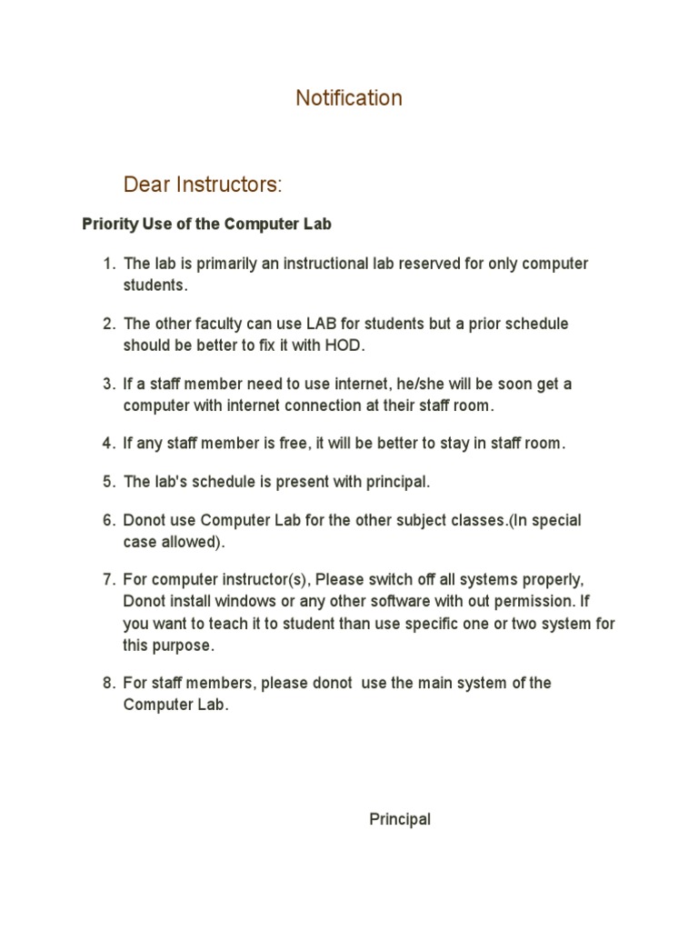 Computer Lab Usage Guidelines for Instructors | PDF