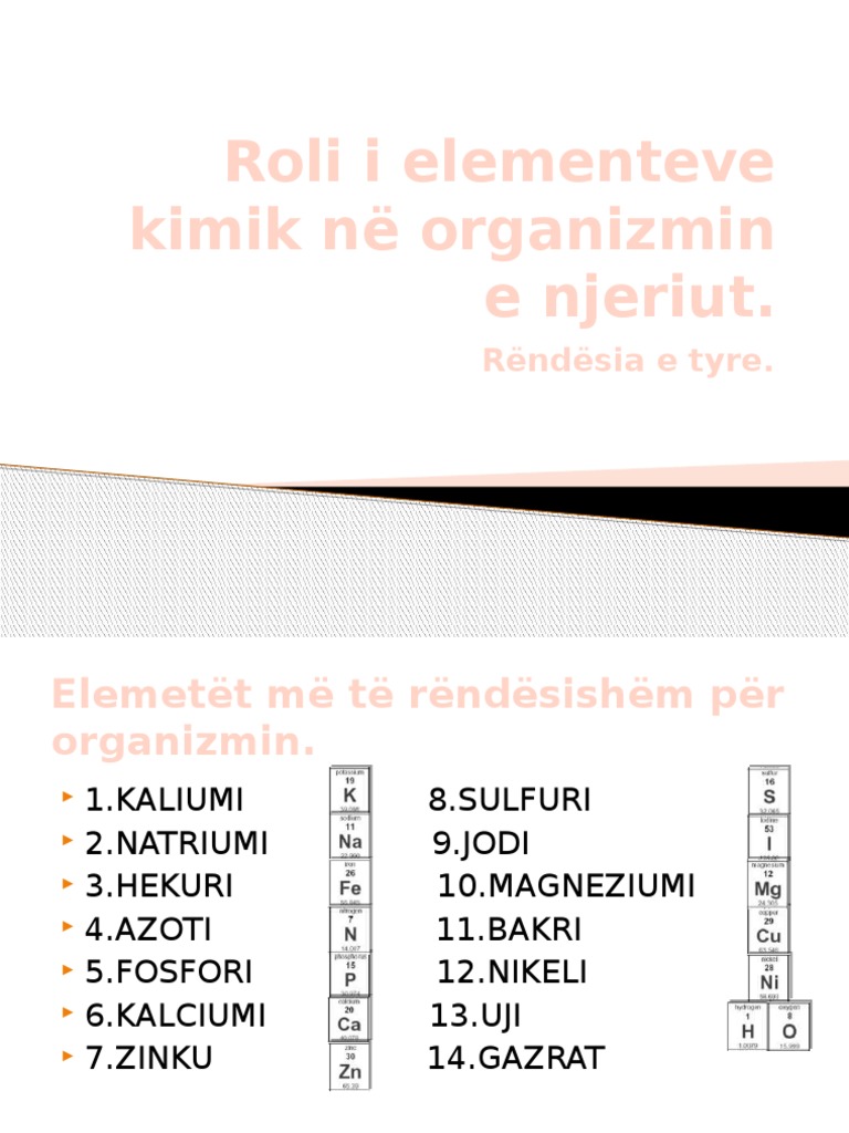 Roli I Elementeve Kimik NW Organizmin e Njeriut | PDF