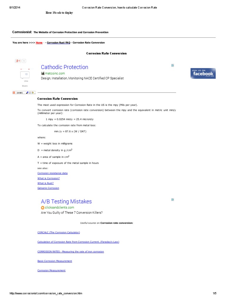 Corrosion Rate Conversion How To Calculate Corrosion Rate Pdf Rust Corrosion