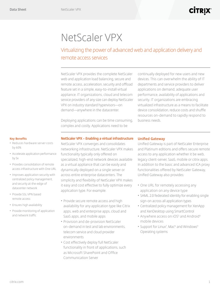 Citrix Netscaler VPX Data Sheet | PDF | Citrix Systems | Data Center