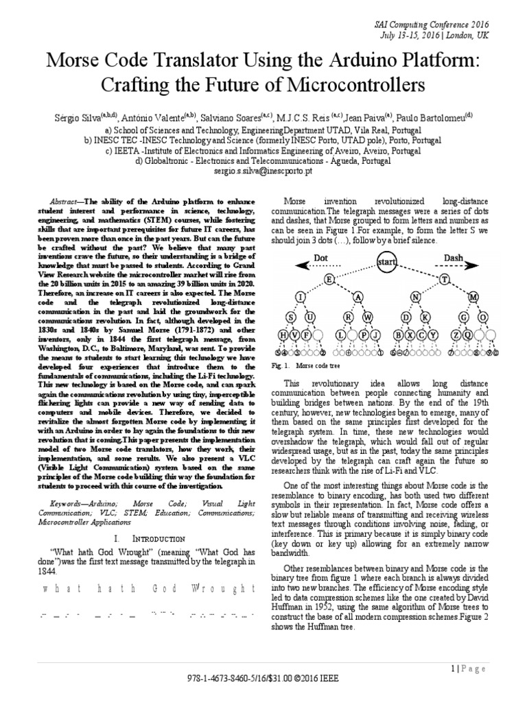 Paper 199-Morse Code Translator Using The Arduino Platform | PDF | Code | Telecommunication