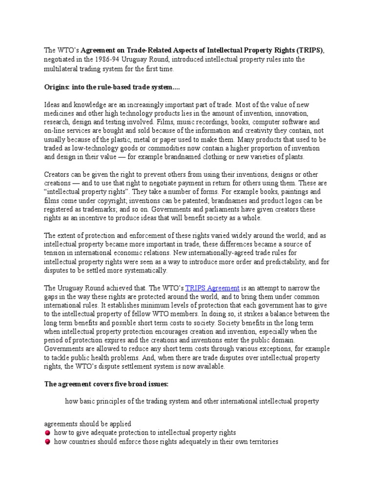 An Overview of the Key Provisions and Objectives of the TRIPS Agreement ...