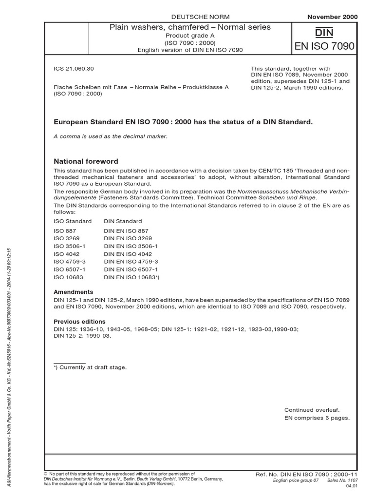 DIN EN ISO 7090 | Screw | International Organization For Standardization