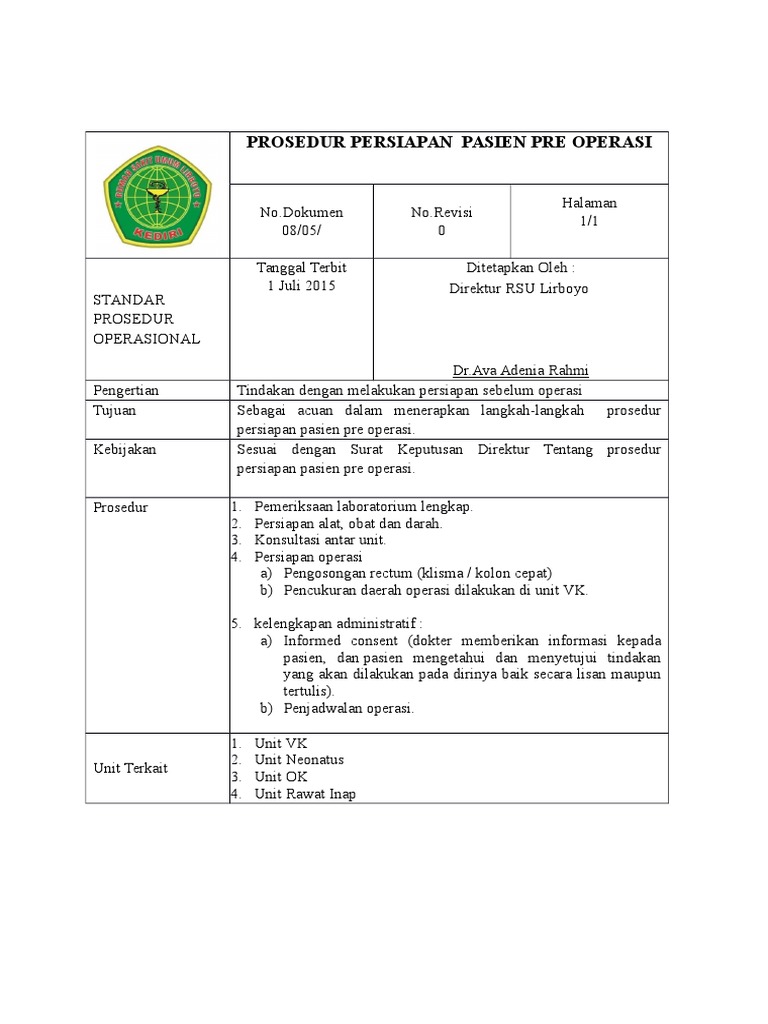 Prosedur Persiapan Pasien Pre Operasi | PDF