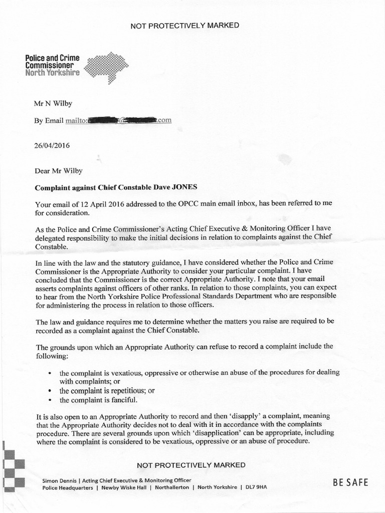 Simon Dennis Outcome Letter Neil Wilby V NYP CC Dave Jones | PDF