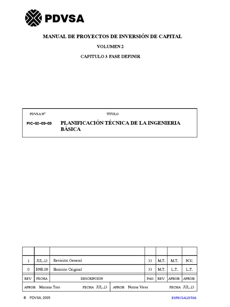 Planificación Técnica De La Ingenieria Pic 02 03 03 Pdf