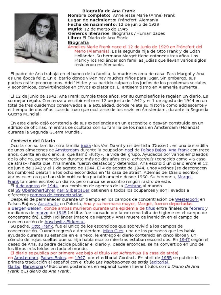 Biografía de Ana Frank | PDF | Agitación | Personas