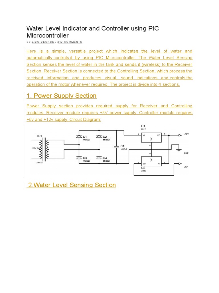 Water Level Indicator and Controller Using PIC Microcontroller | PDF | Transmitter | Radio