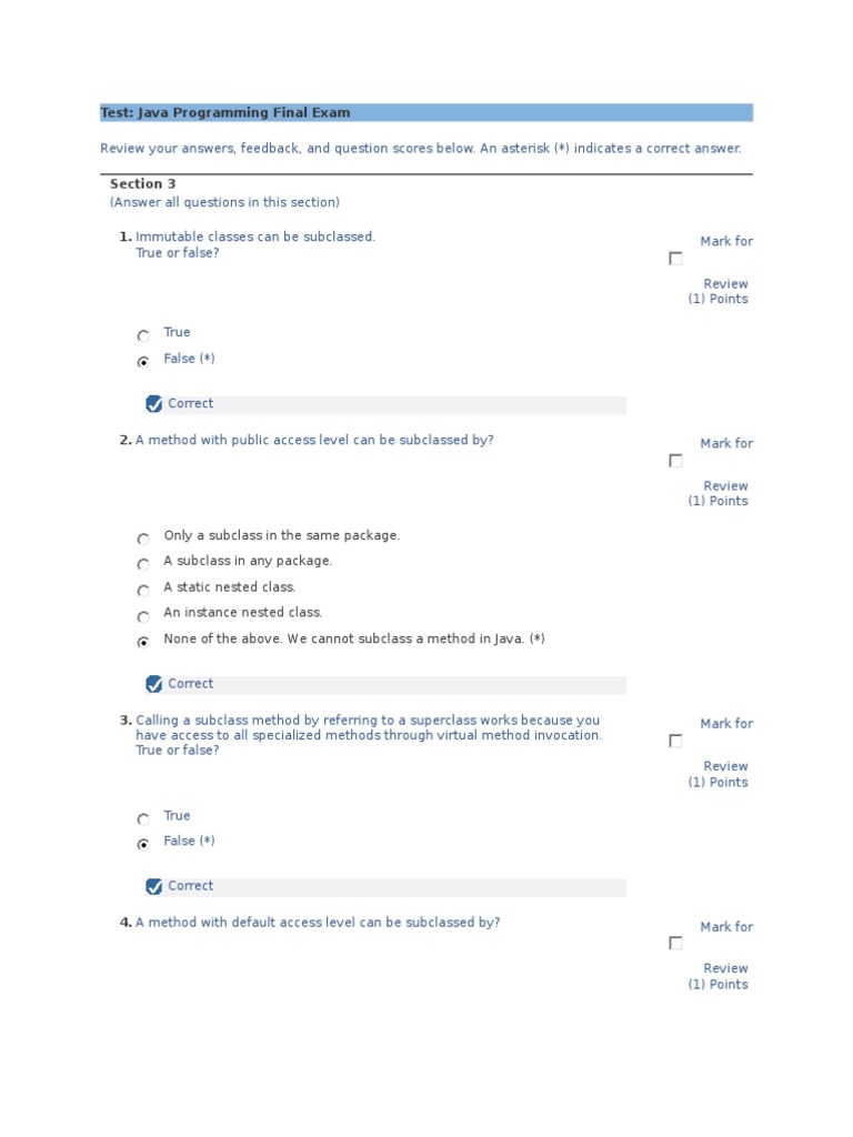 Java Programming Final Exam Pdf Method Computer Programming Inheritance Object Oriented