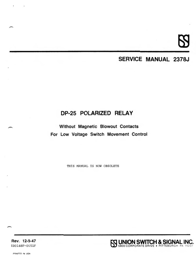 Manual Relé DP-25 (Union Switch & Signal Inc.) | PDF | Relay | Switch