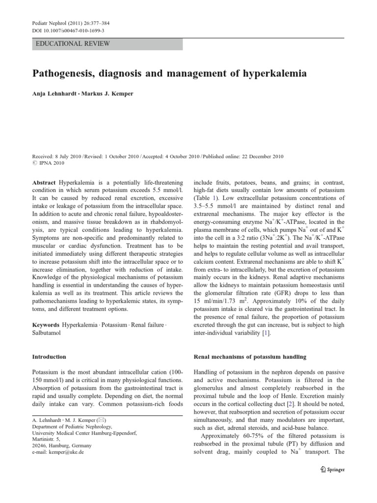 Pathogenesis, Diagnosis and Management of Hyperkalemia PDF | PDF ...