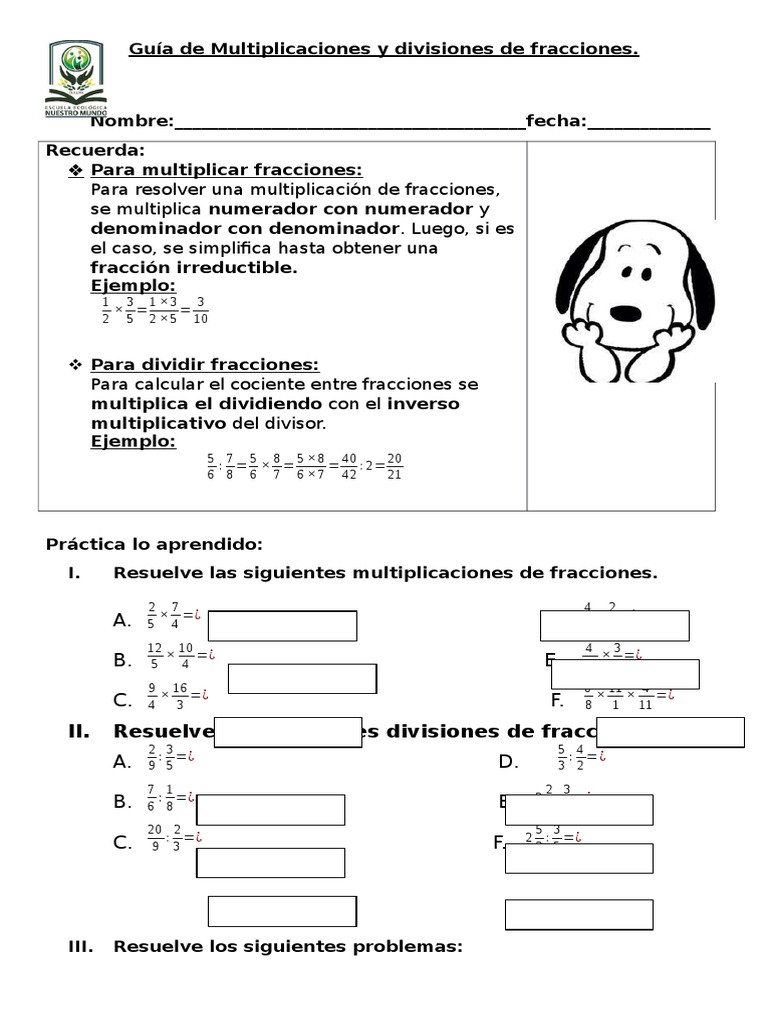 Guía de Multiplicación y División de Fracciones | PDF | Métodos y ...