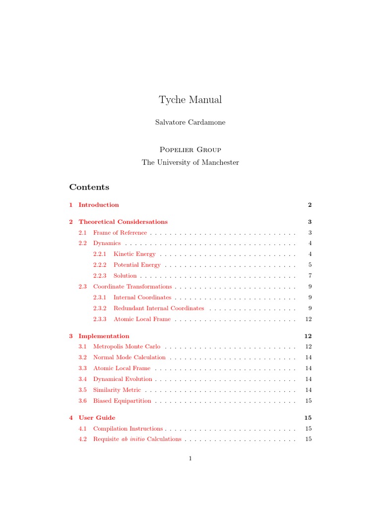 Tyche Manual: Salvatore Cardamone | PDF | Lagrangian Mechanics | Basis (Linear Algebra)