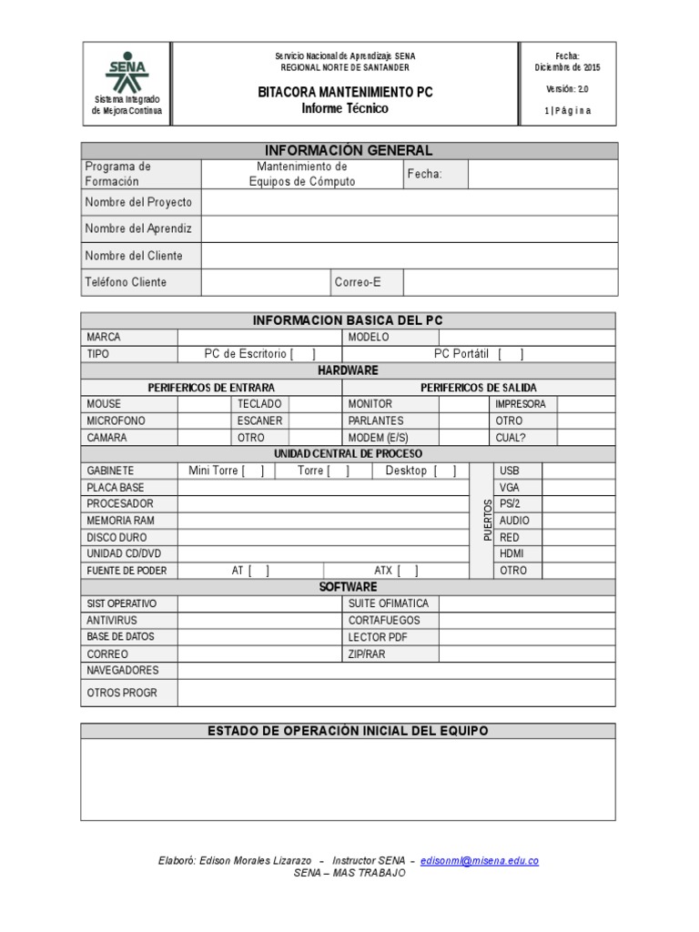 f04 Bitacora Mantenimiento PC | PDF