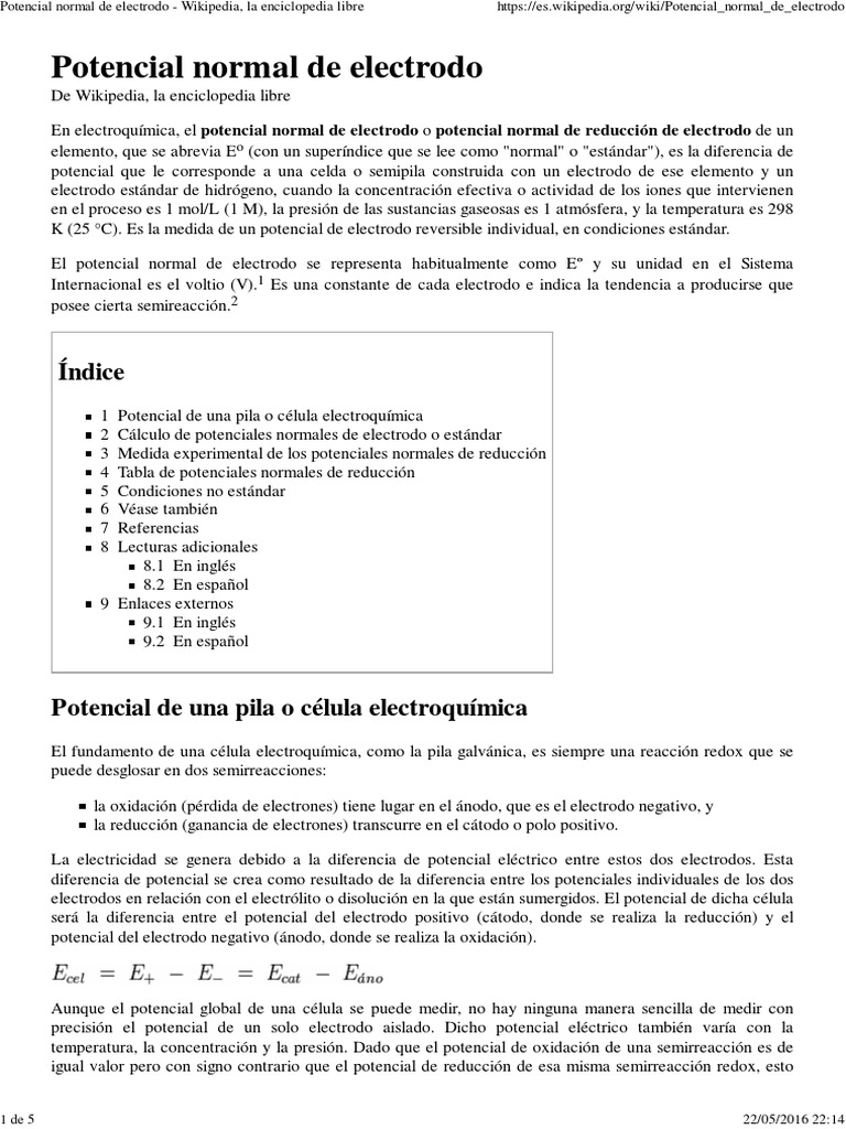 Potencial Normal de Electrodo | PDF | Electroquímica | Electromagnetismo