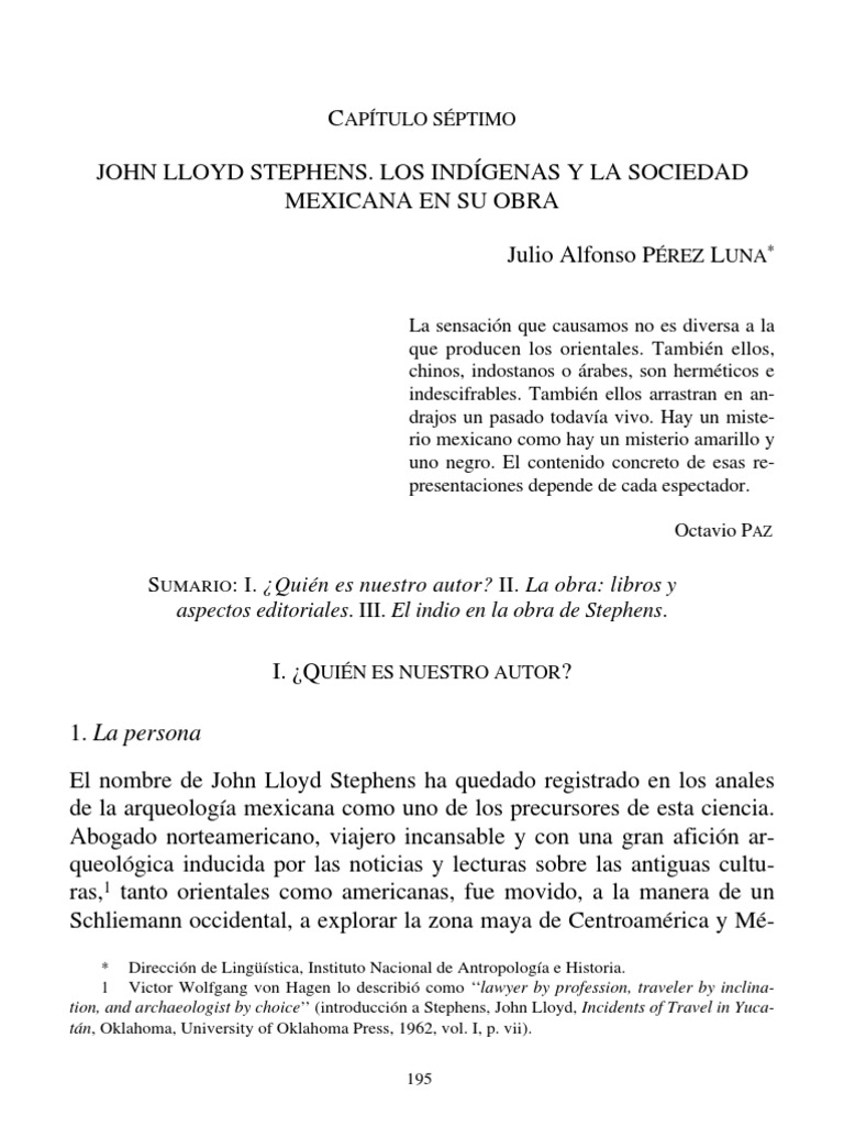 John Lloyd Stephens, Los Indígenas y La Sociedad Mexicana en Su Obra ...