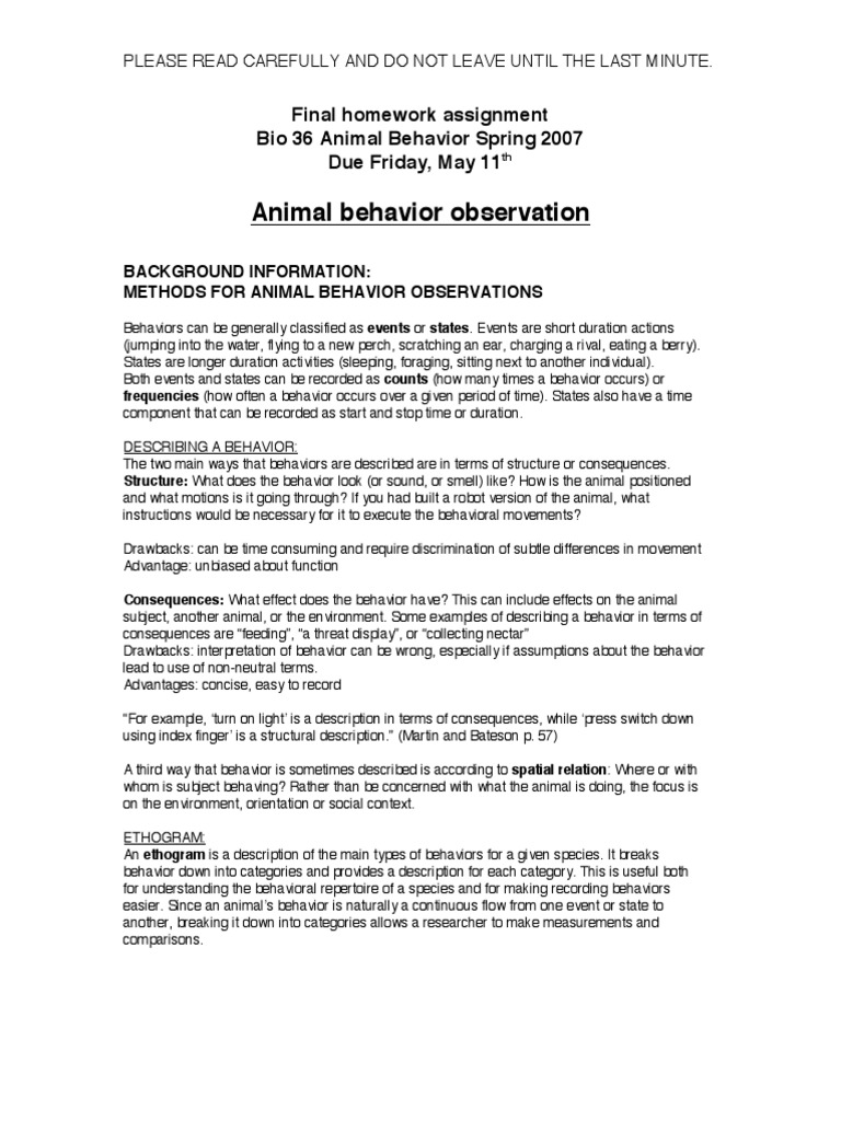 Animal Behavior Observation | Observation | Ethology