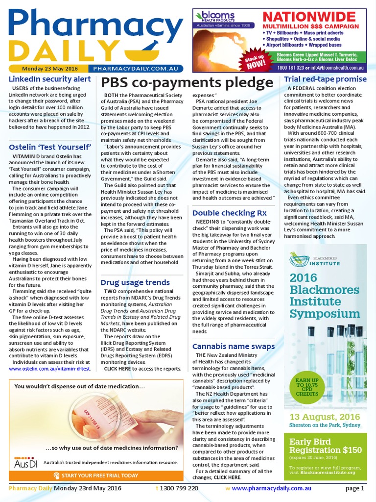 Pharmacy Daily For Mon 23 May 2016 - PBS Co-Payments Pledge, Key SPHA ...