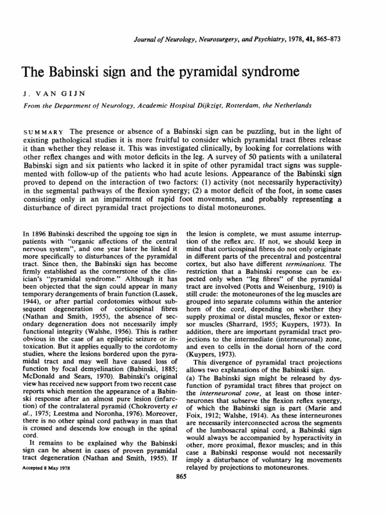 The Babinski Sign and The Pyramidal Syndrome | PDF | Foot | Anatomy