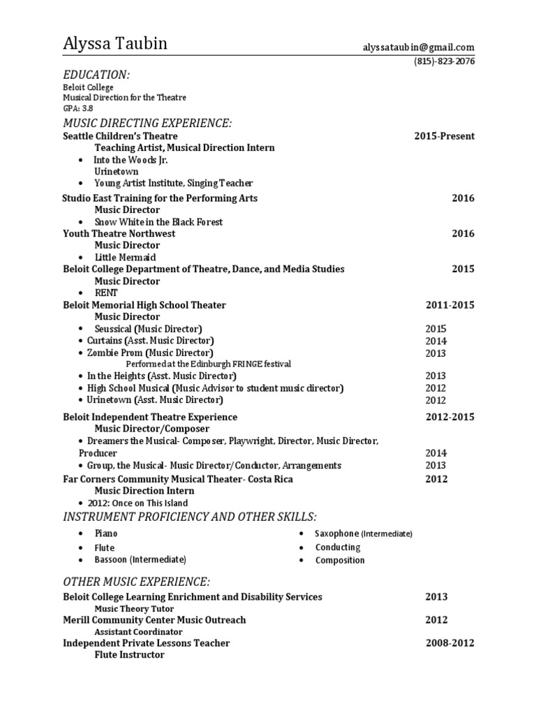 Alyssa Taubin: Music Director Resume | PDF