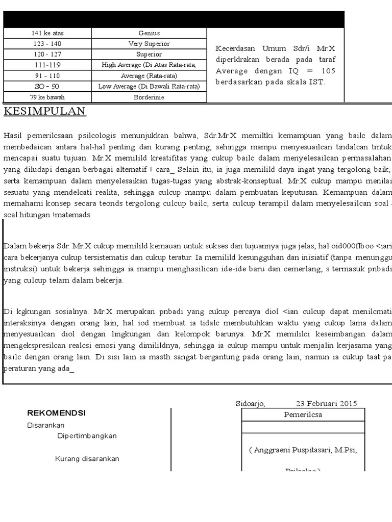 Contoh Psikogram Rekrutmen | PDF