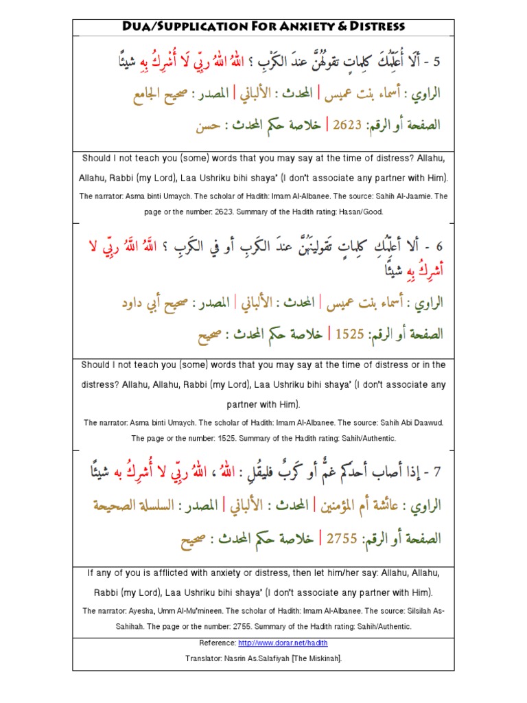 Dua For Distress/anxiety | PDF | Hadith | Islamic Branches