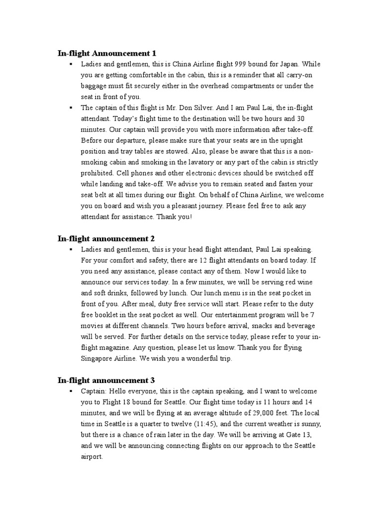Public Announcement | PDF | Flight Attendant | Airport