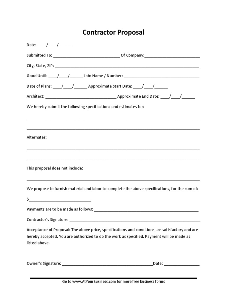 Contractor Proposal Template Form | PDF