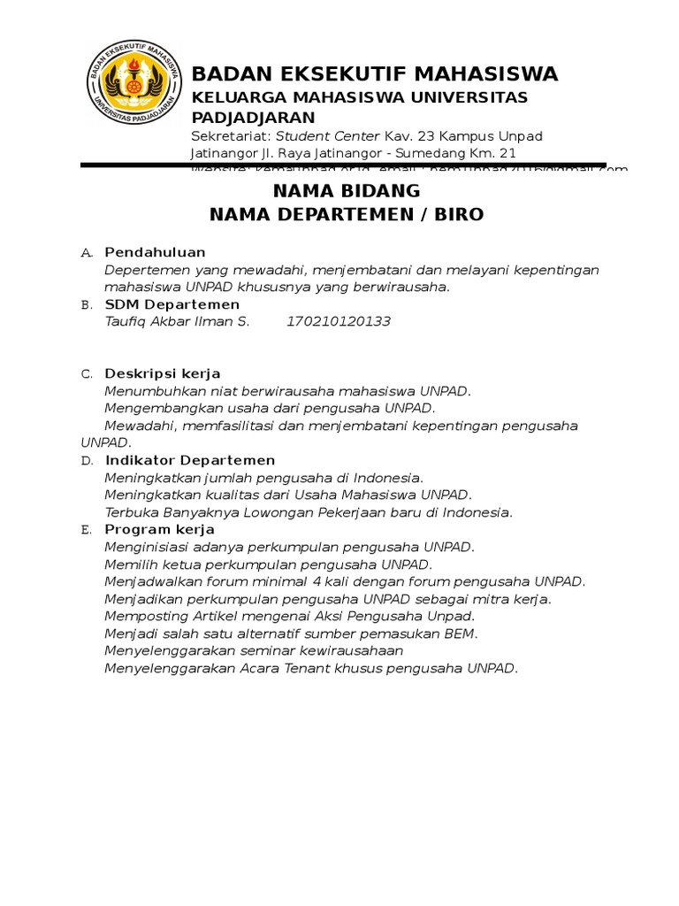 Format Proker BEM Kewirus | PDF