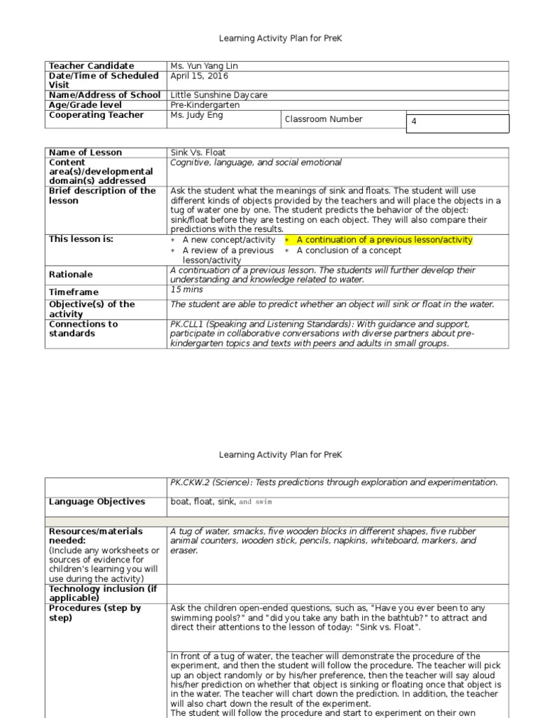 Ecc Prek-2 Lesson Plan Template Final 1 | PDF | Neuropsychology | Cognition