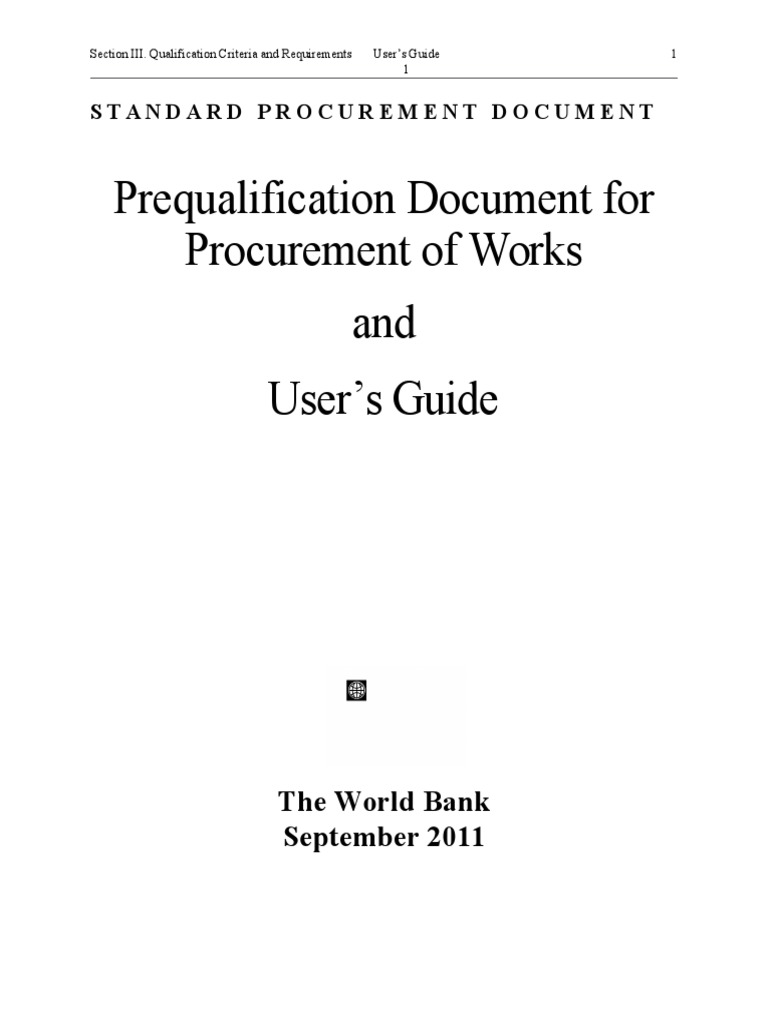 Prequalification Document For Procurement of Works and User's Guide ...