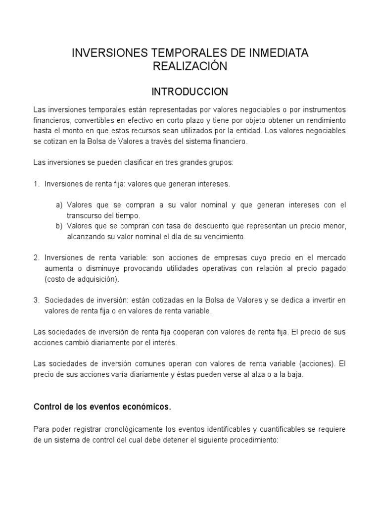 Inversiones Temporales | PDF | Compartir (Finanzas) | Empresa de inversiones