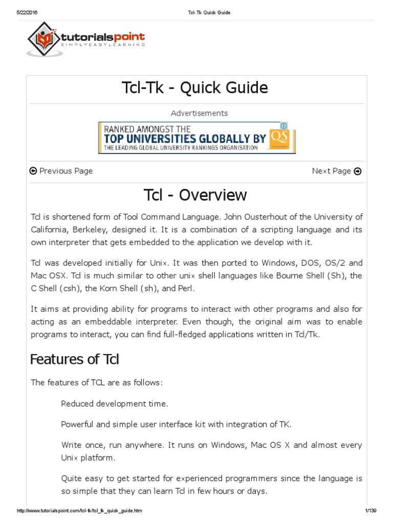 TCL-TK Quick Guide | PDF | Control Flow | Boolean Data Type