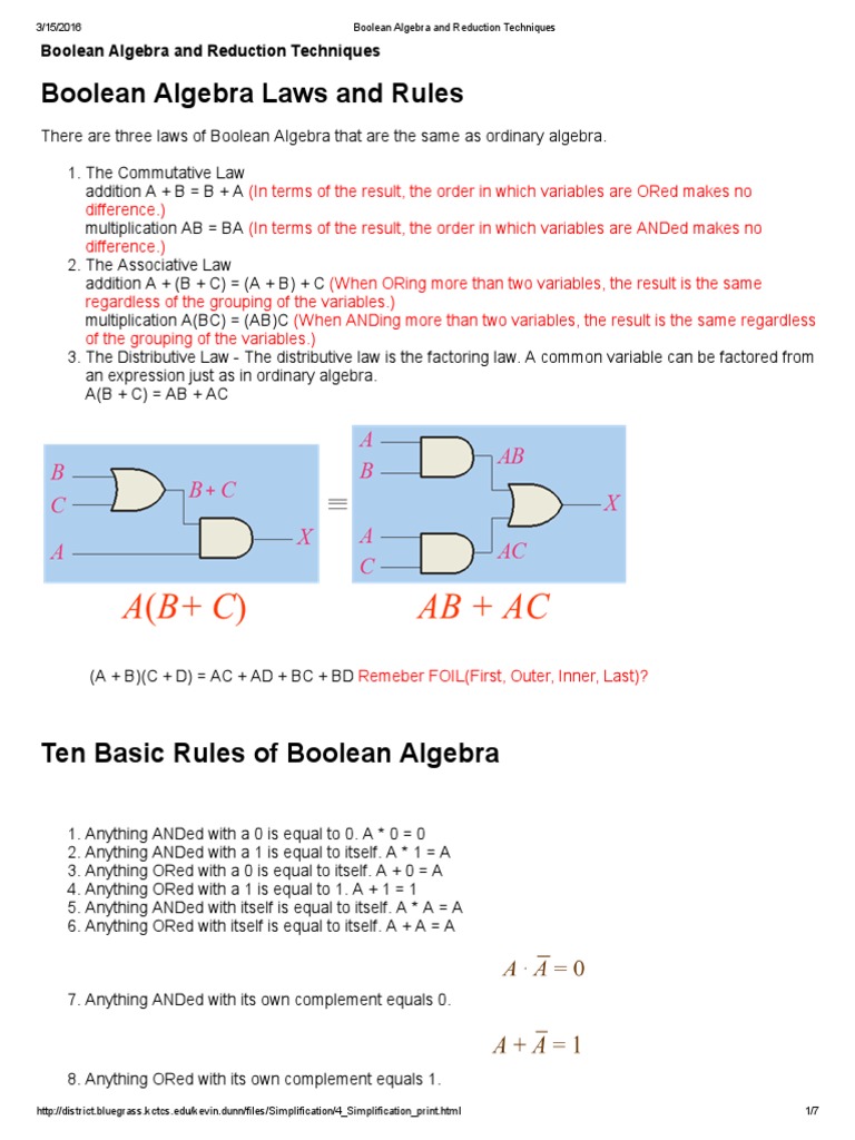 Boolean Algebra and Reduction Techniques | PDF | Logic Gate | Boolean ...