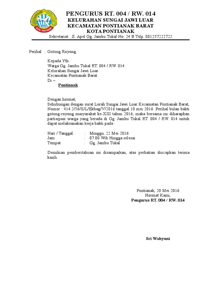 Contoh Surat Pengurus RT | PDF