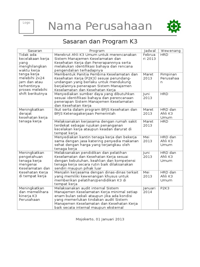 Sasaran Dan Program K3 | PDF