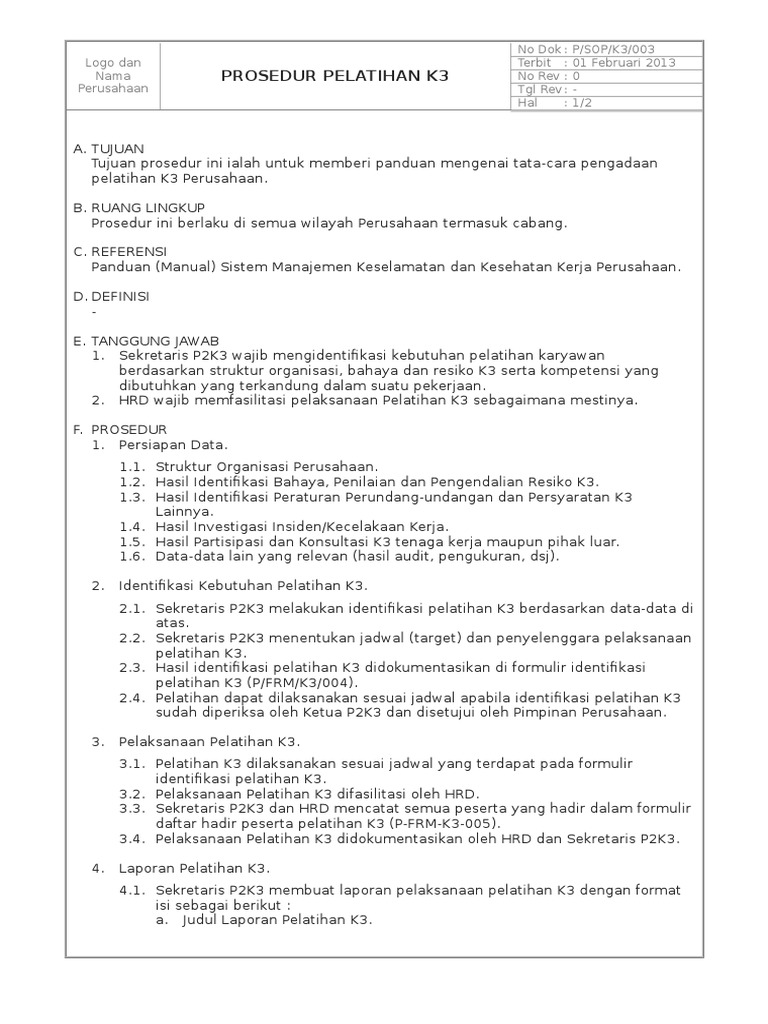P-SOP-K3-003 Prosedur Pelatihan K3 | PDF | Bisnis