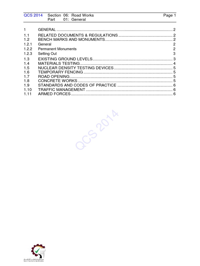 06-1 Road Works General QCS 2014 | PDF | Specification (Technical ...