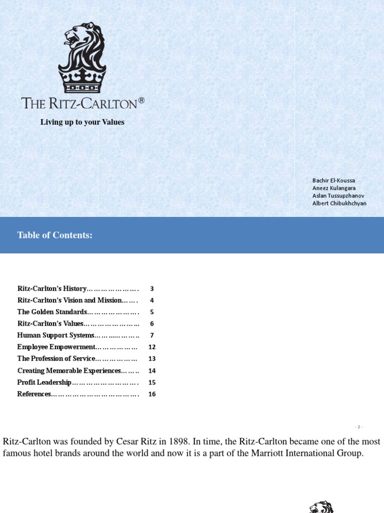 Ritz-Carlton Presentation | PDF | Marriott International | Hospitality ...