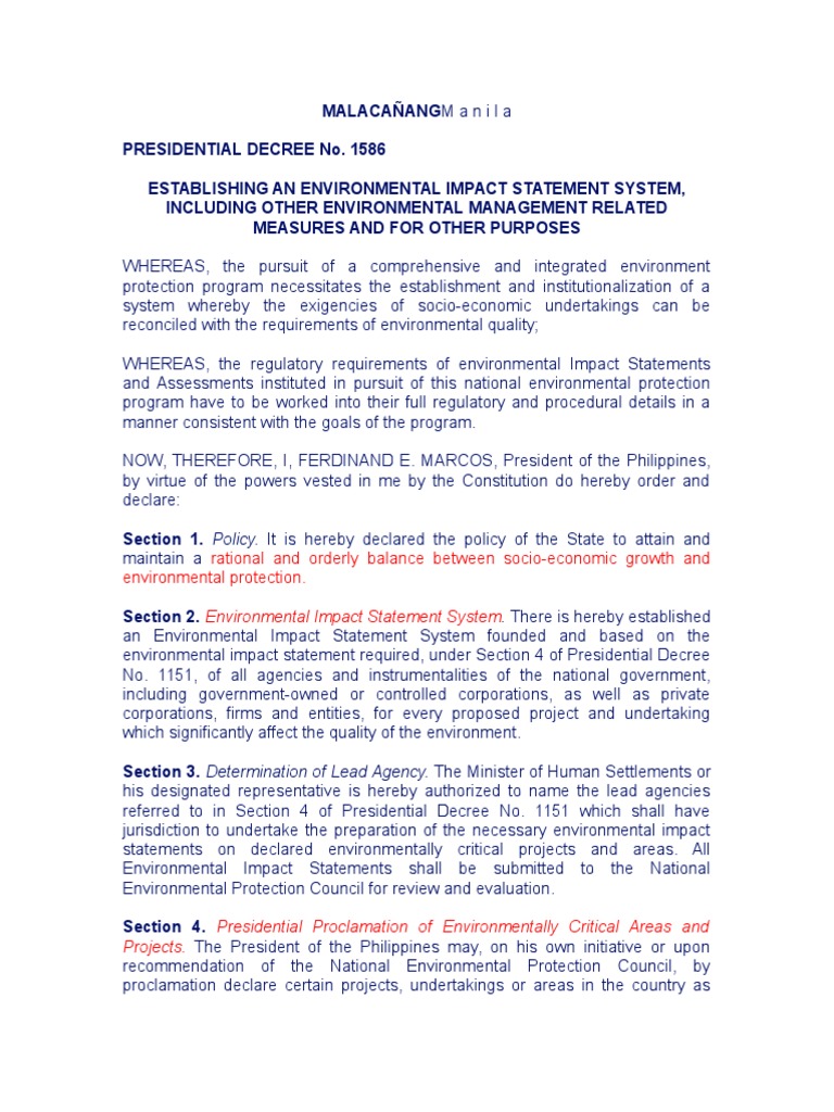PD 1586 | Environmental Protection | Environmental Impact Assessment