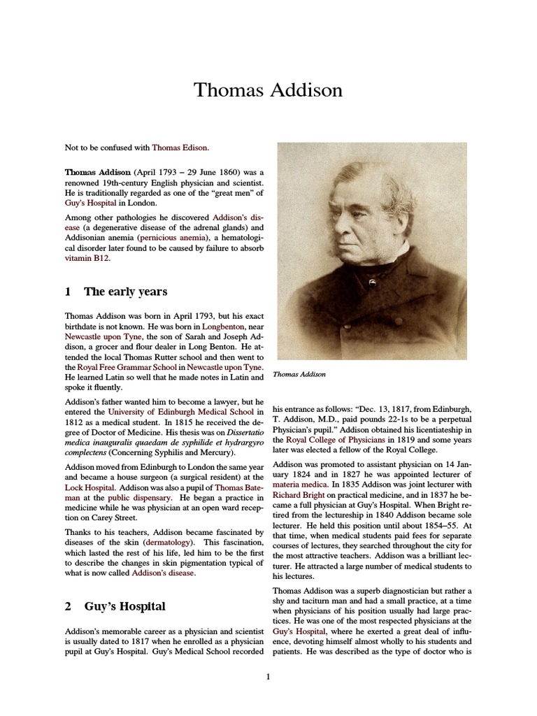 Thomas Addison | Download Free PDF | Medicine | Clinical Medicine