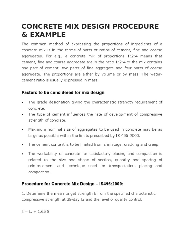 Concrete Mix Design Procedure | PDF | Concrete | Cement