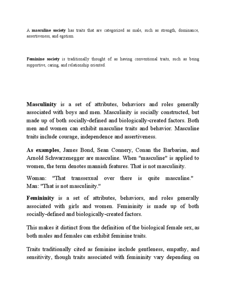 Masculinity Is A Set of Attributes, Behaviors and Roles Generally | PDF
