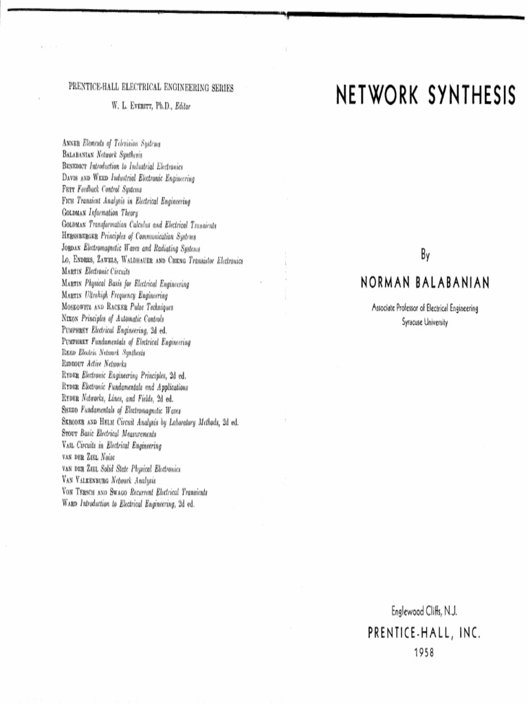 Network Synthesis (Balabanian) PDF | PDF