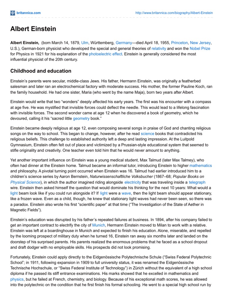 Albert Einstein: Life and Achievements | PDF | Albert Einstein ...